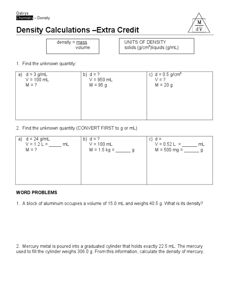 Density Worksheet Physical Science How To Find Density, Mass, And