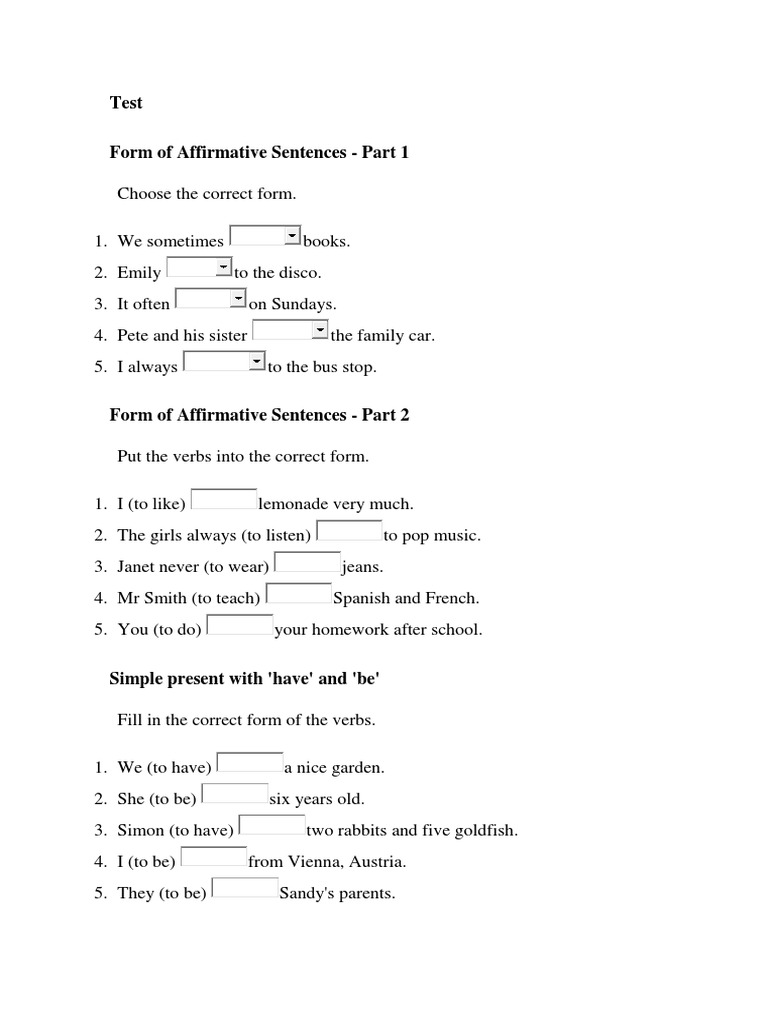 Simple Present Tense Test and Exercises | PDF