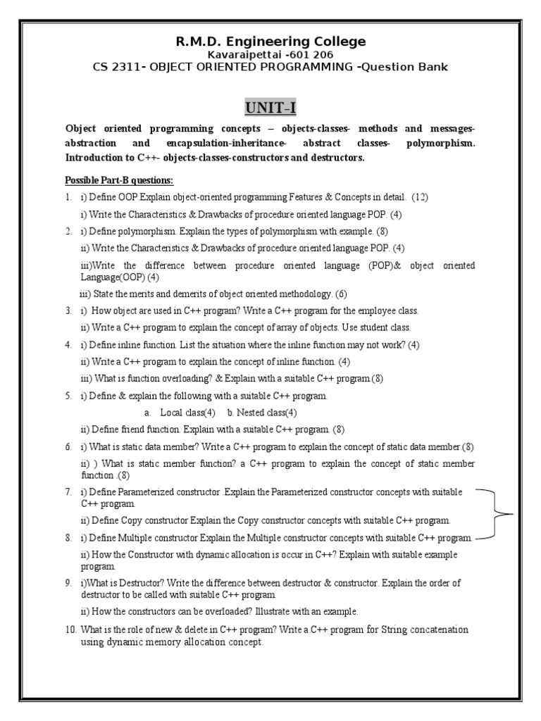 Oops 2marks Pdf Constructor Object Oriented Programming Programming