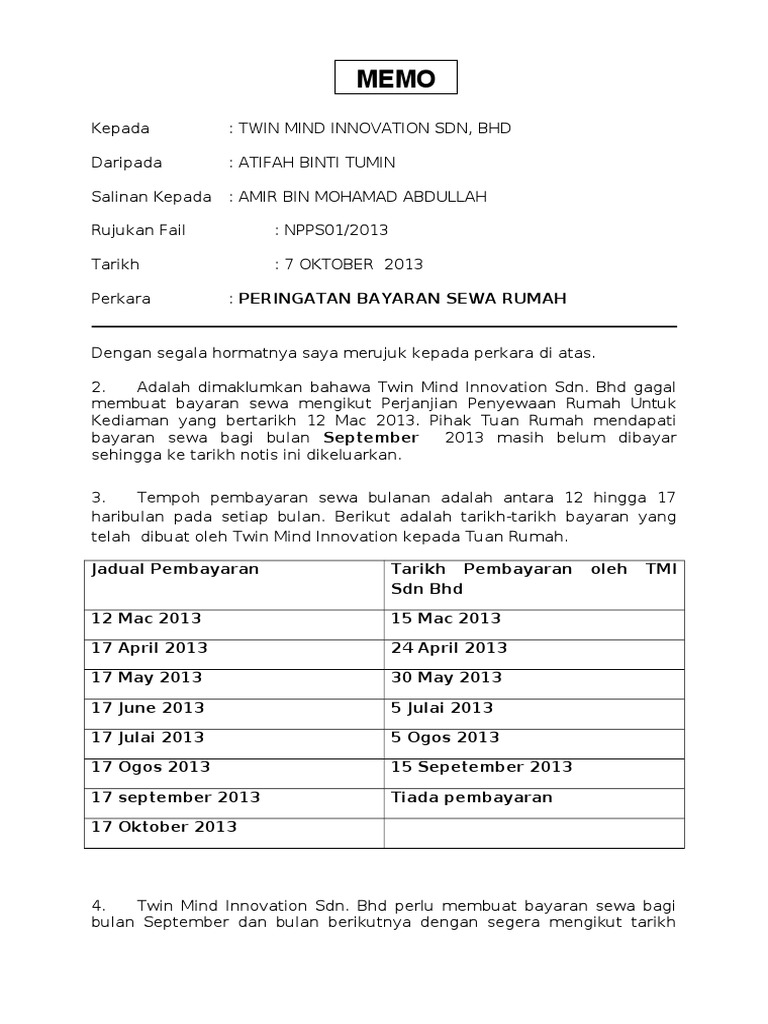 Memo Peringatan Sewa | PDF