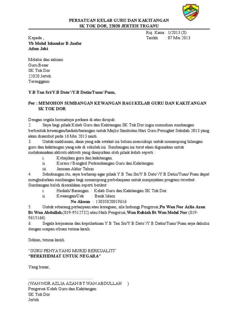 Contoh Surat Mohon Sumbangan | PDF