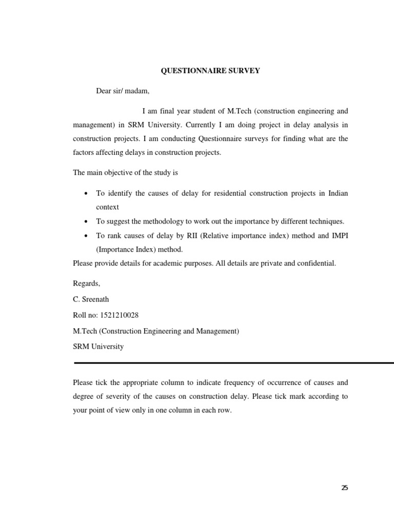 Questionnaire Survey Format | PDF