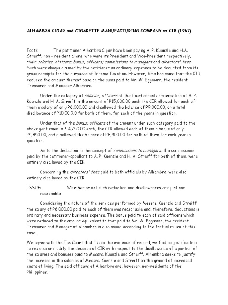 27 Alhambra Cigar and Cigarette Manufacturing Company Vs Cir Digest | PDF