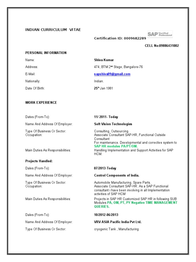 Certified Sap HCM With 4+ Exp in Pa, PT, Om, Py | PDF | Competence ...