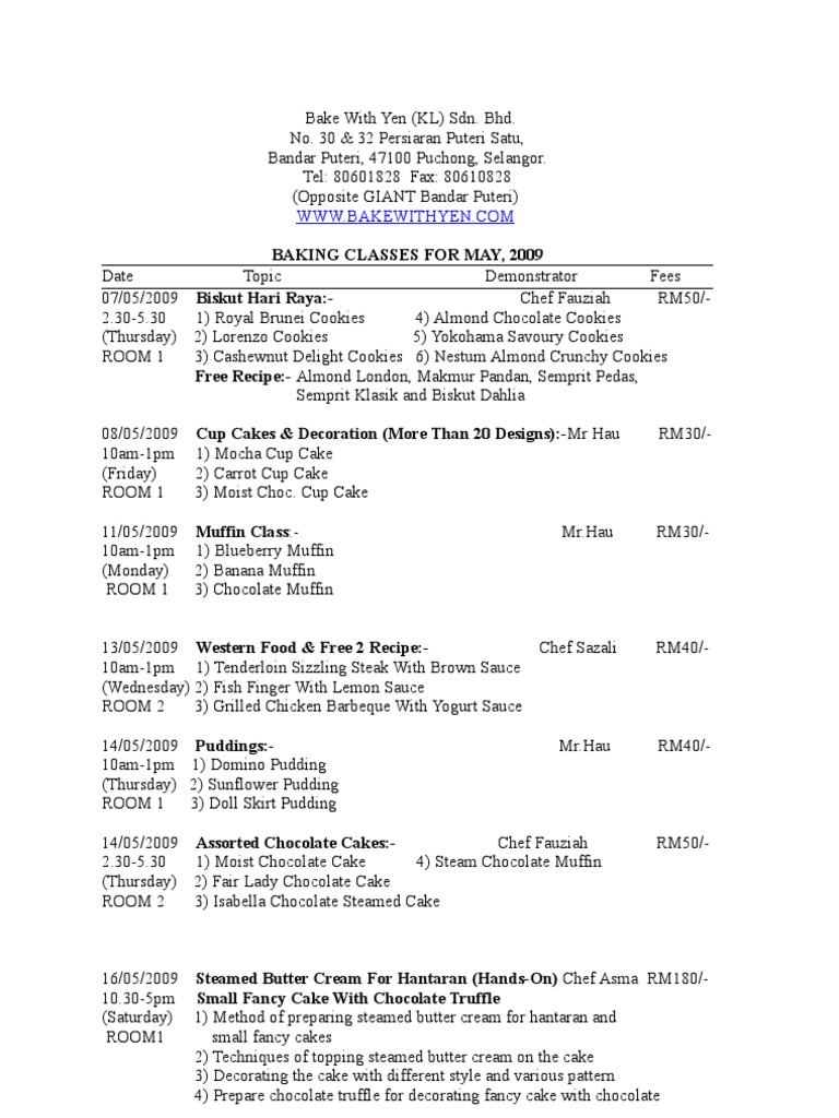 Baking Classes | PDF | Cakes | Muffin