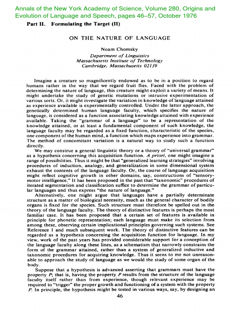 Noam Chomsky, On The Nature of Language, 1976 | PDF | Language ...