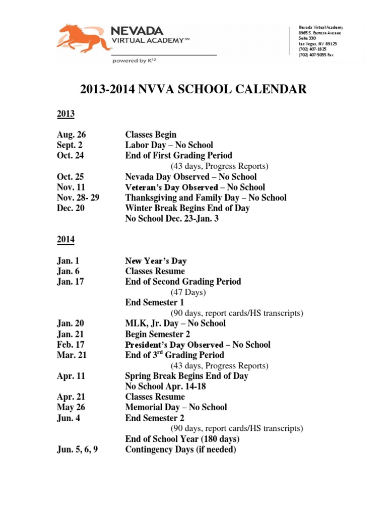 NVVA 2013-2014 School Calendar | PDF
