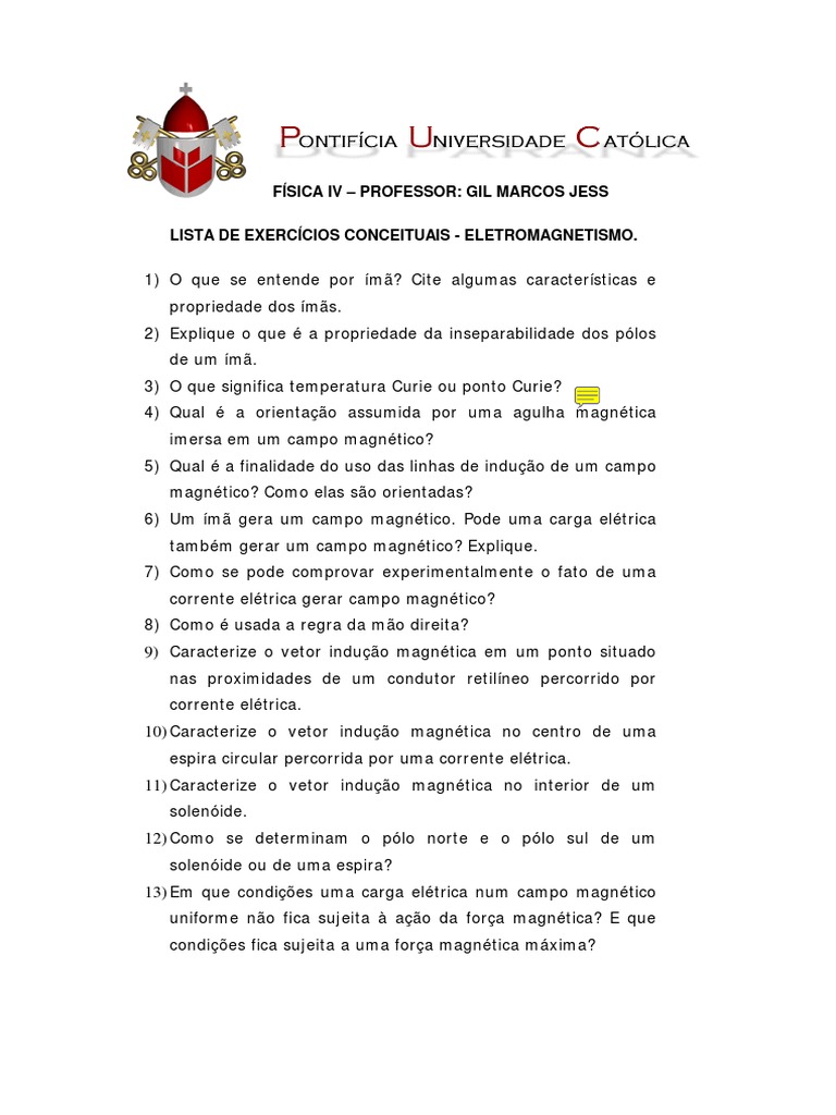 Lista Conceitual Eletromag | PDF | Campo magnético | Magnetismo