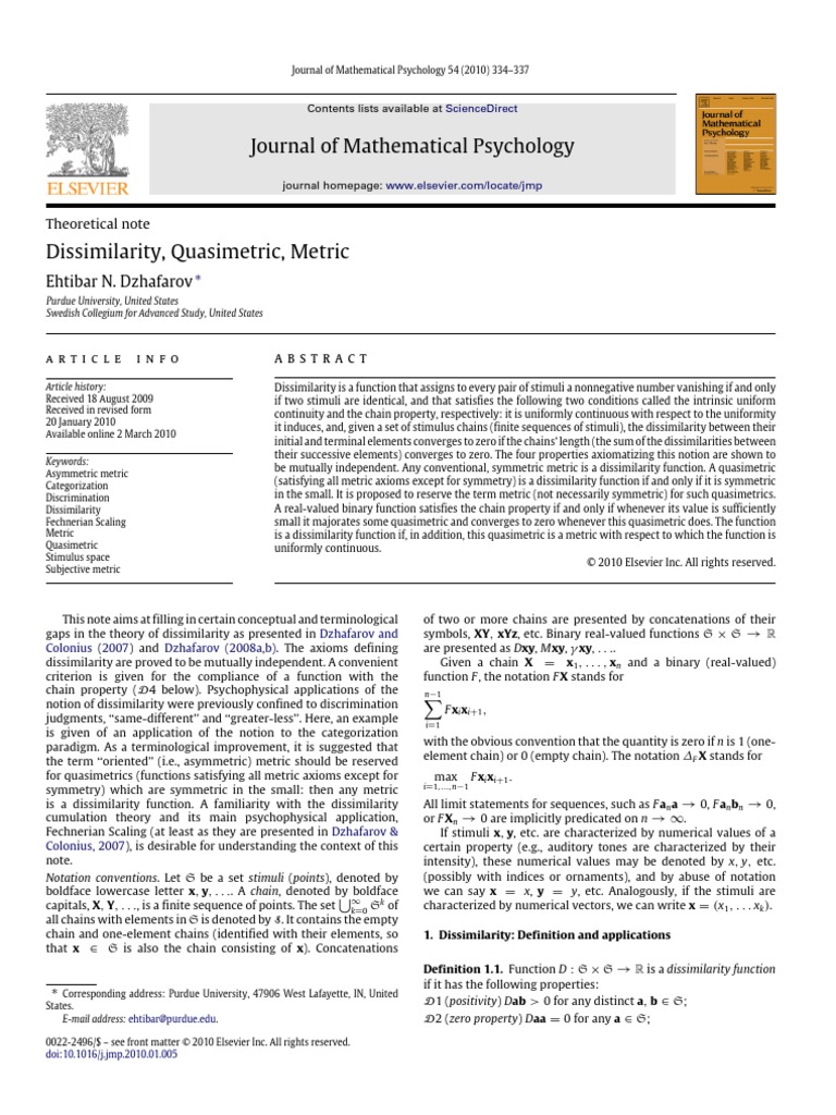 J Math Psych | PDF | Metric (Mathematics) | Continuous Function