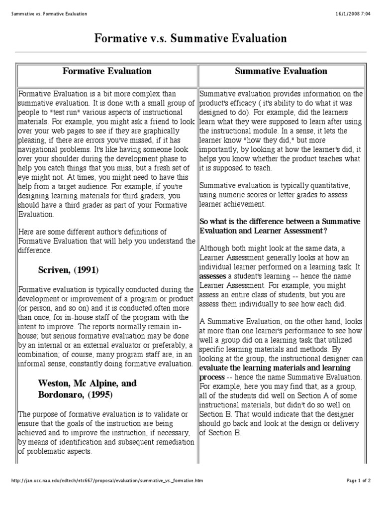 Summative vs. Formative Evaluation | PDF | Education Theory ...