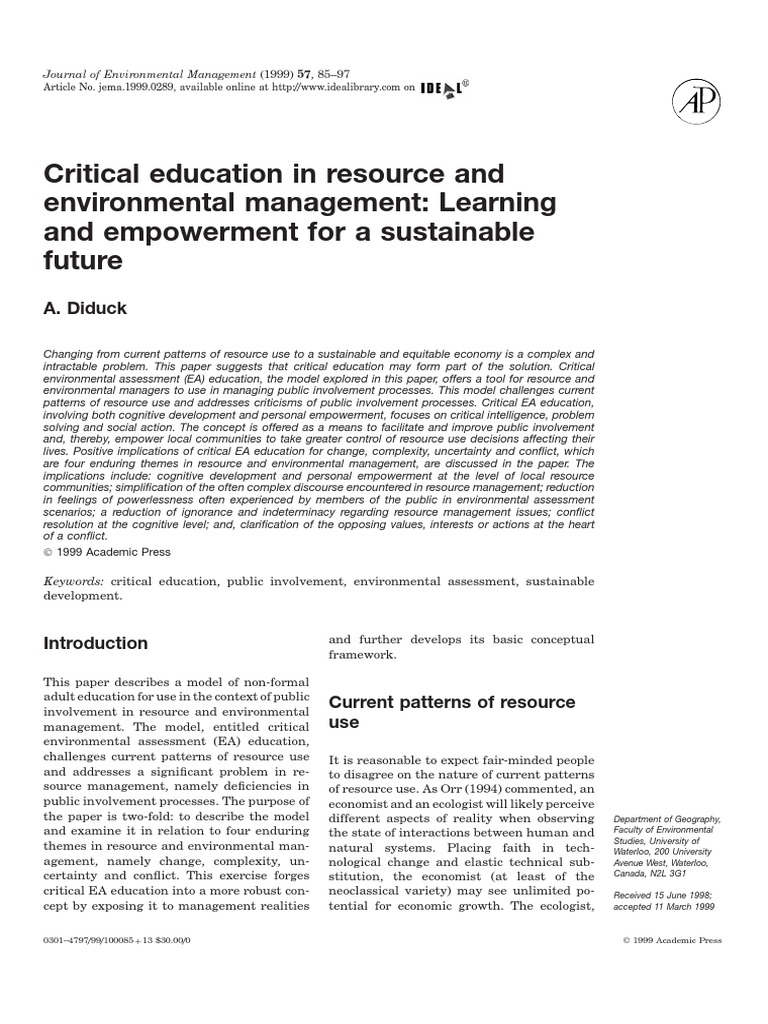 Critical Education in Resource | PDF | Environmental Resource ...