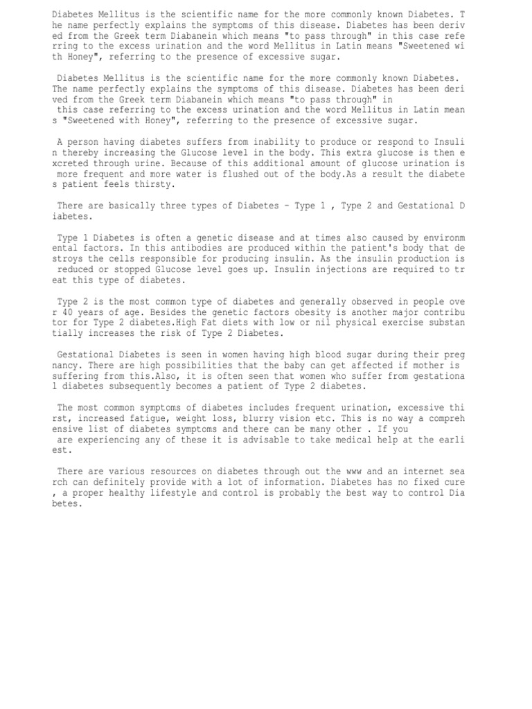 A Brief Introduction to Diabetes | Diabetes Mellitus | Diabetes ...