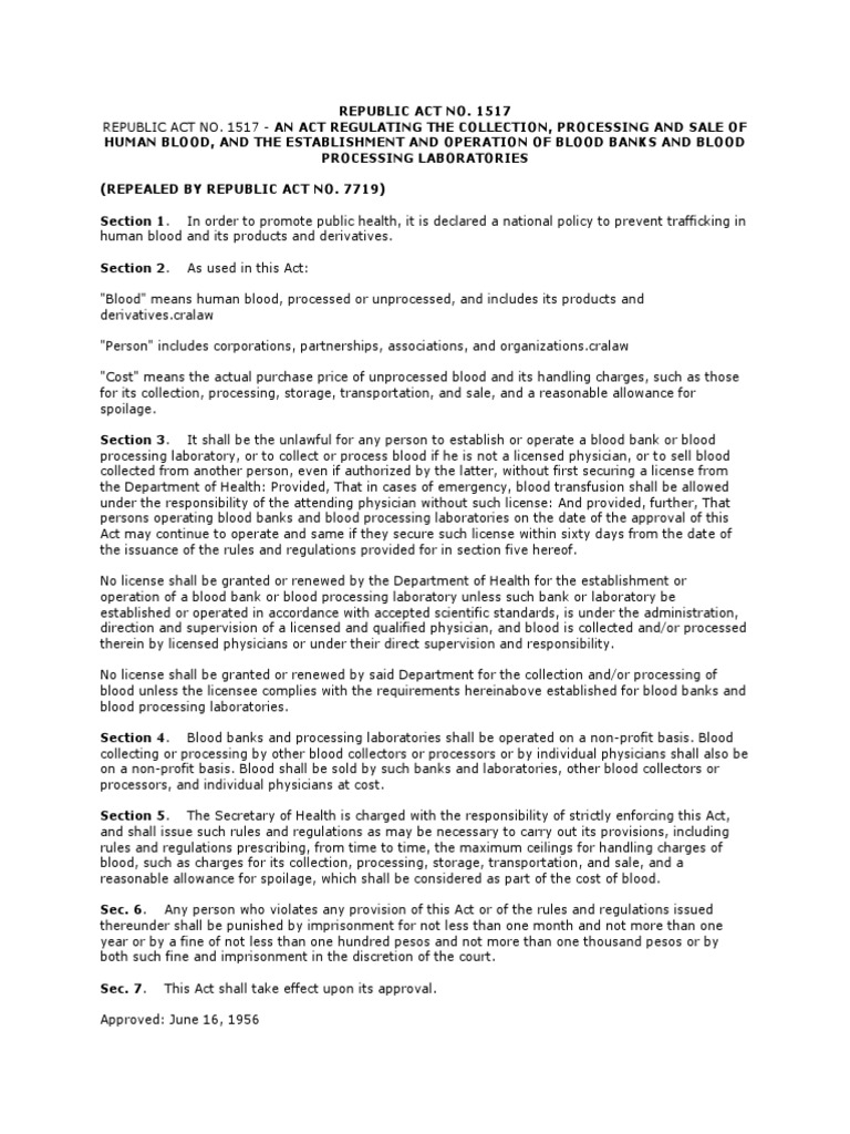 Ra 1517 & Ra7719 | PDF | Blood Donation | Blood Transfusion