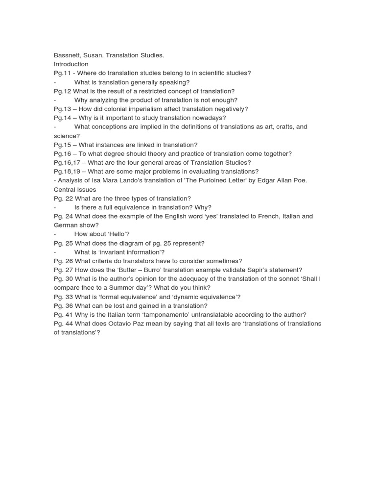 Questions On Translation Studies by Susan Bassnett | PDF | Foreign ...