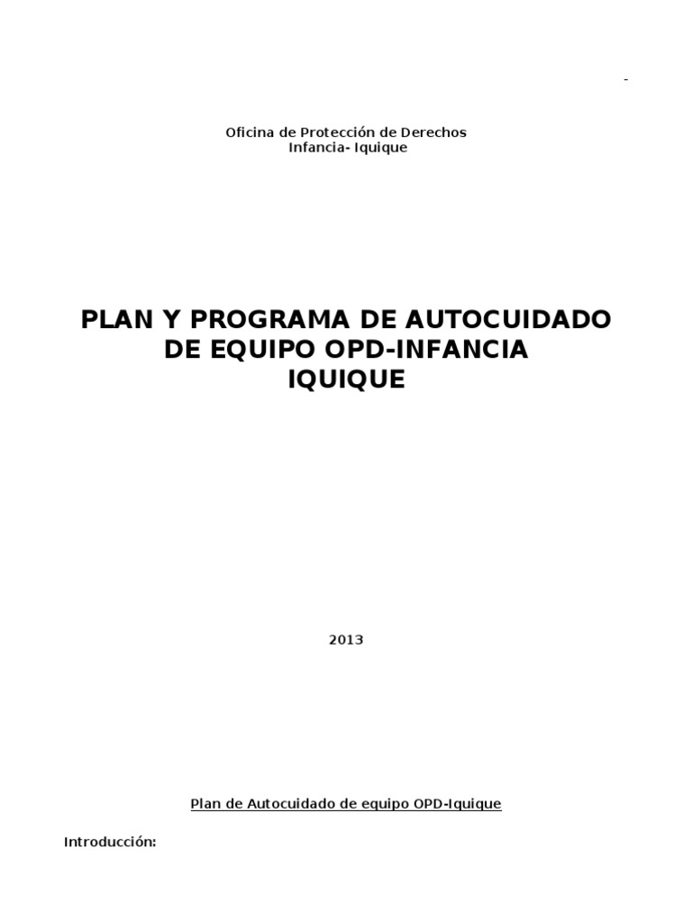 Plan Autocuidado Opd 2013 | PDF | Vida | Conceptos psicologicos