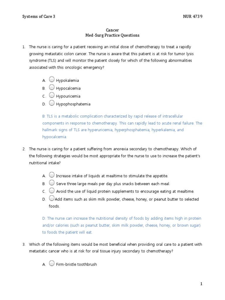 Cancer Practice Questions | PDF | Chemotherapy | Cancer