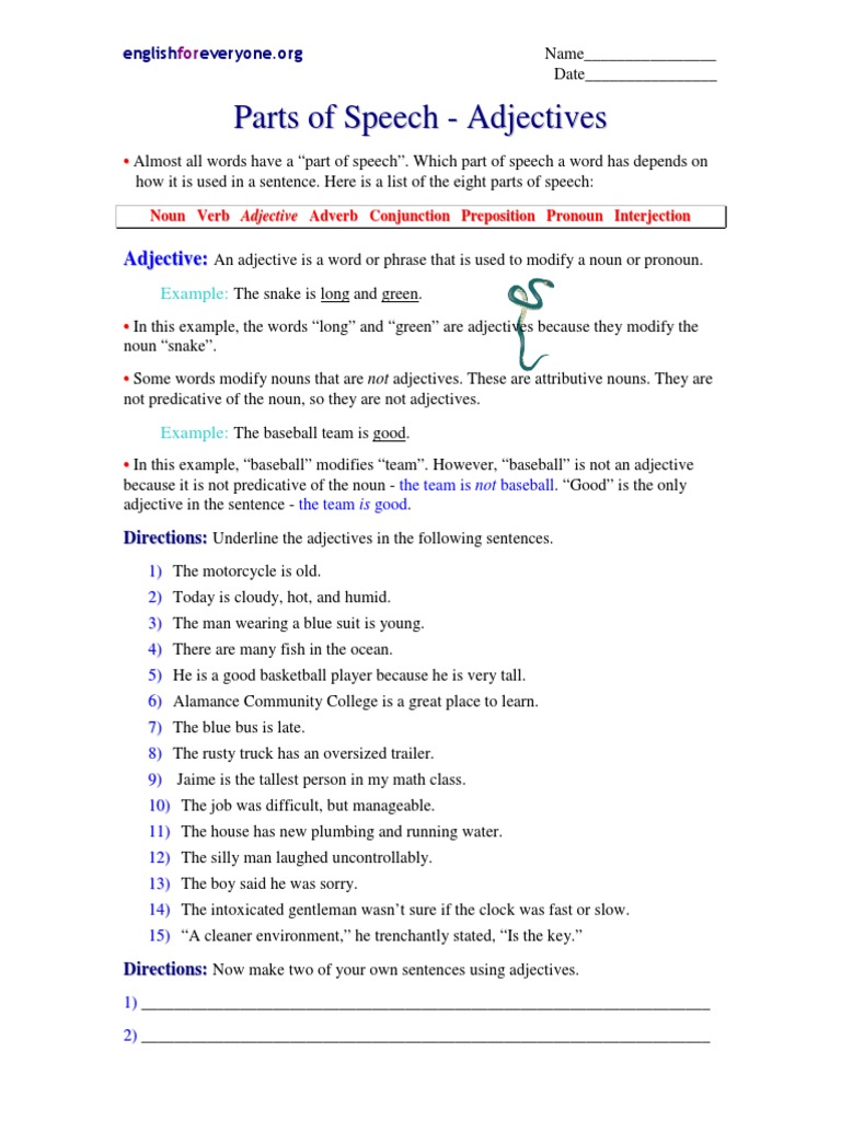 Adjectives: Parts of Speech Guide | PDF