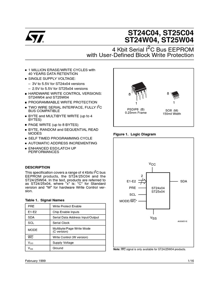 ST24 25C04, ST24 25W04 | PDF