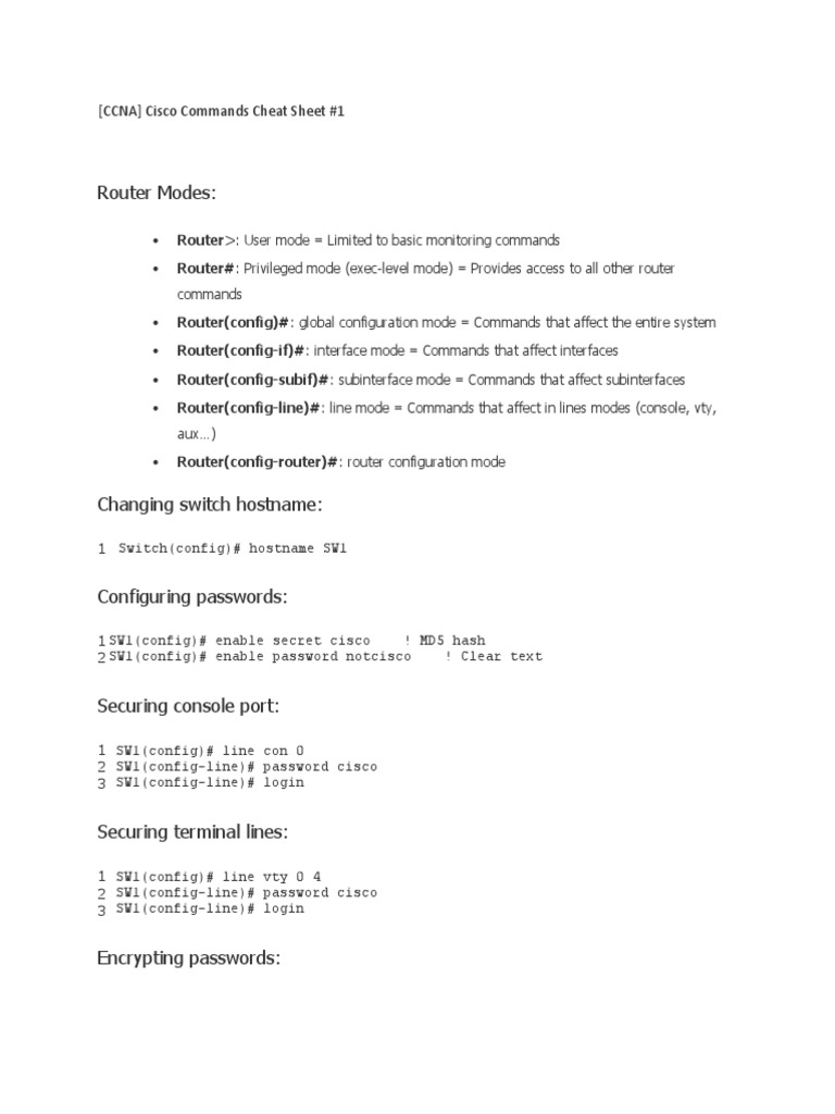 CCNA Cheat Sheet | PDF | Ip Address | Routing