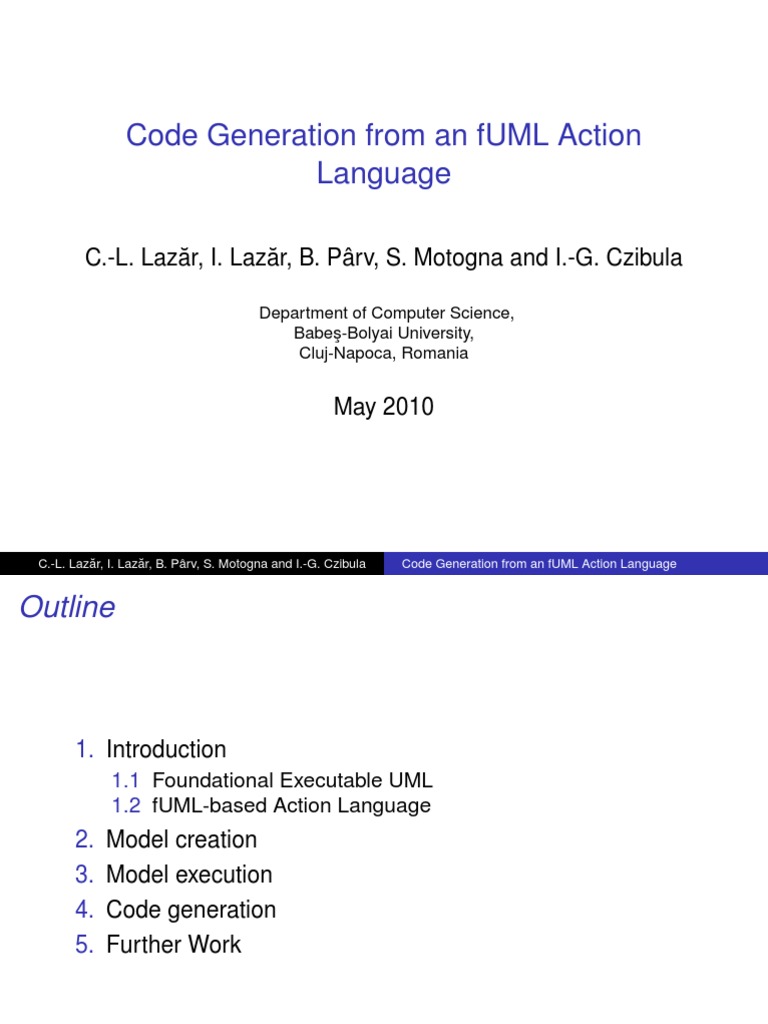 Code Generation From An Fuml Action Language Download Free Pdf Unified Modeling Language