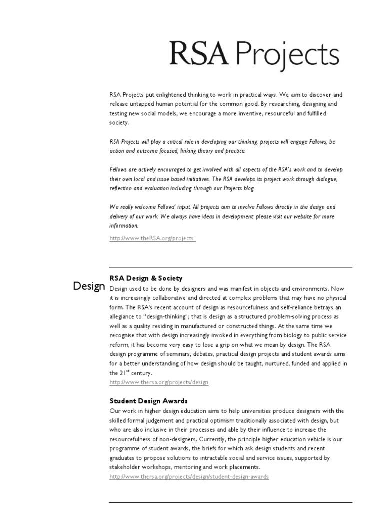 RSA Projects Overview | PDF | Community | Design