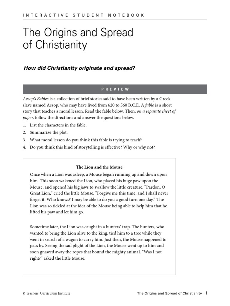 Origins Spread of Christianity Student Notebook | PDF | Fable | Jesus