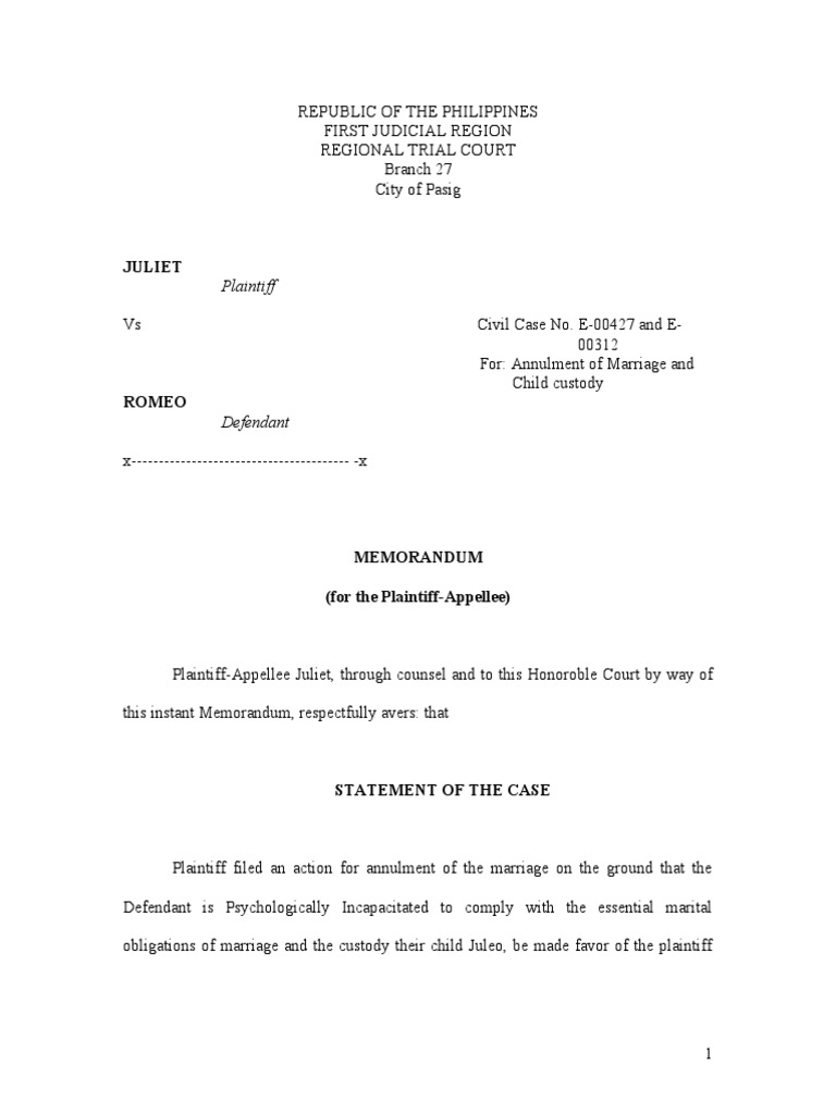 Memorandum | Child Custody | Marriage
