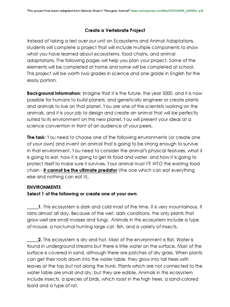 Create A Vertebrate Project | PDF | Adaptation | Plants