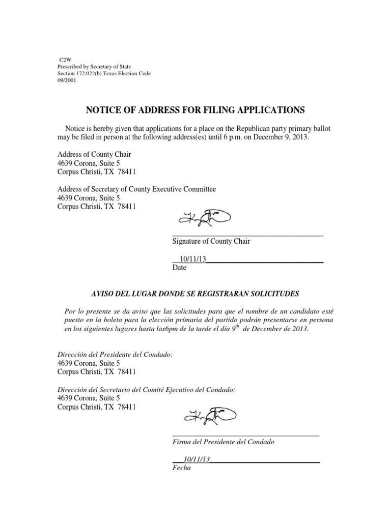Notice of Address For Filing Applications | PDF | Derecho