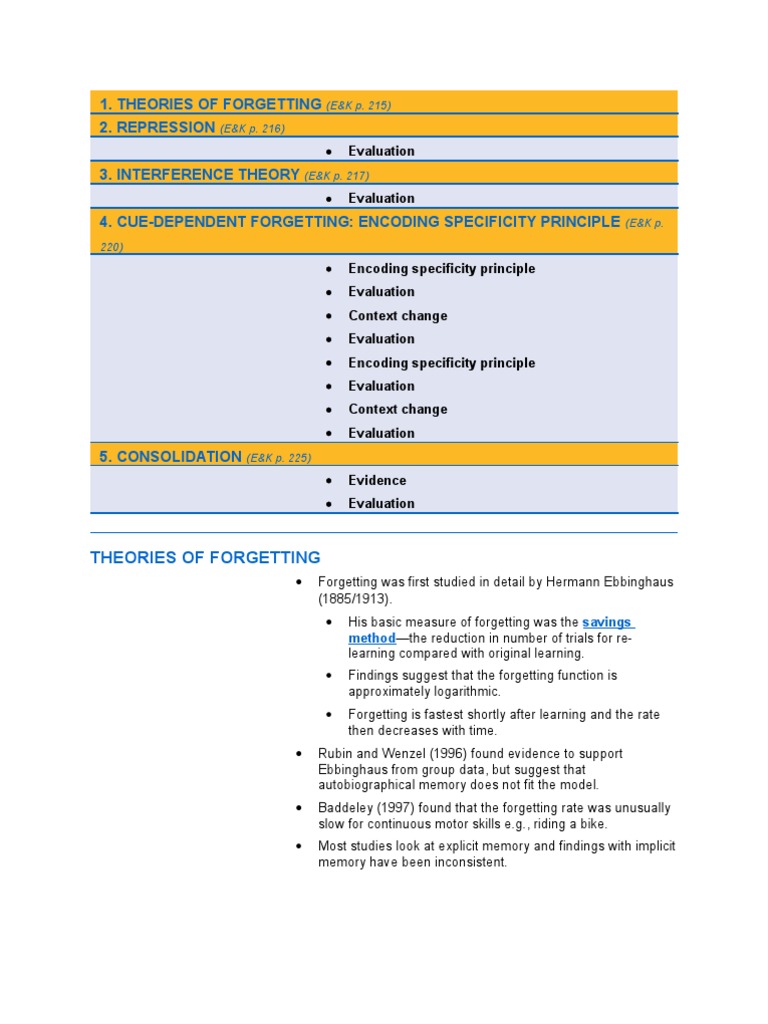 Theories of Forgetting | Download Free PDF | Memory | Recall (Memory)