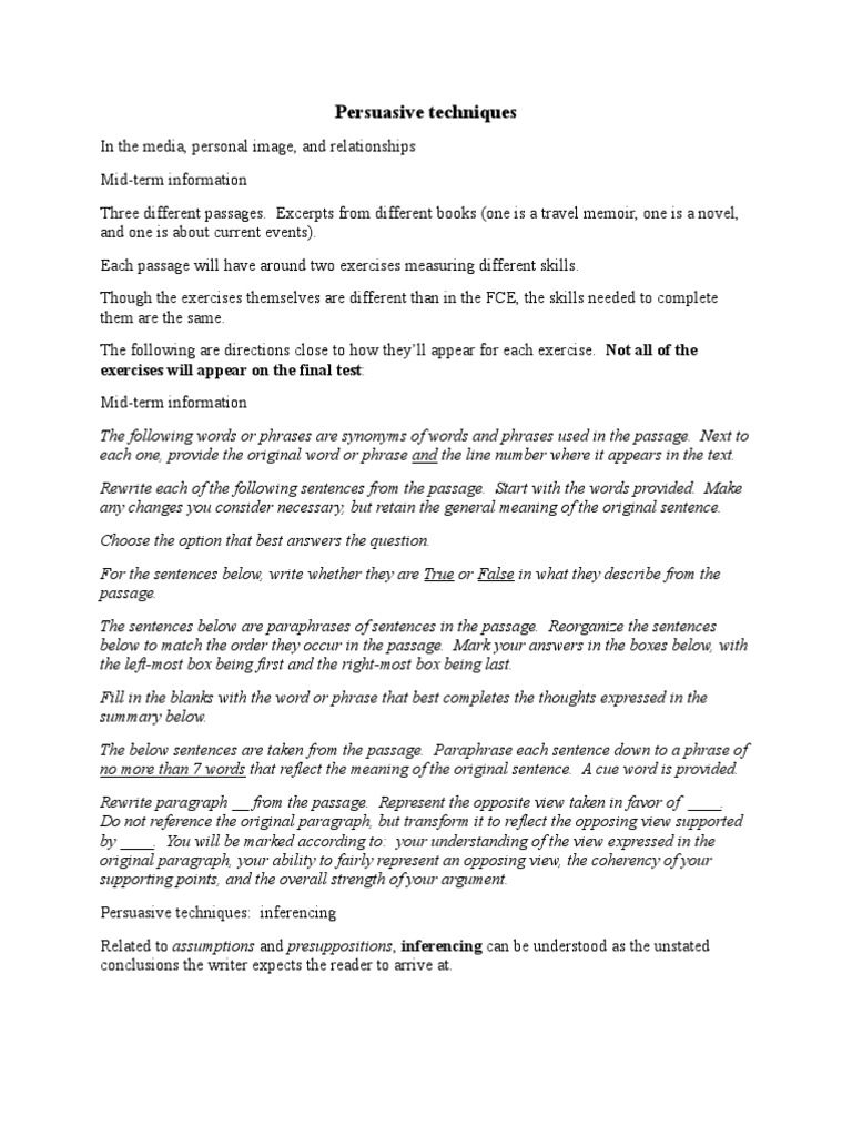 Persuasive Techniques - NOTES | PDF | Question | Phrase
