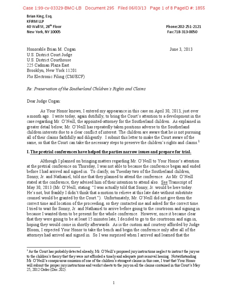 Letter To Judge Brian D. Cogan Regarding Conflicts of Interest | PDF ...