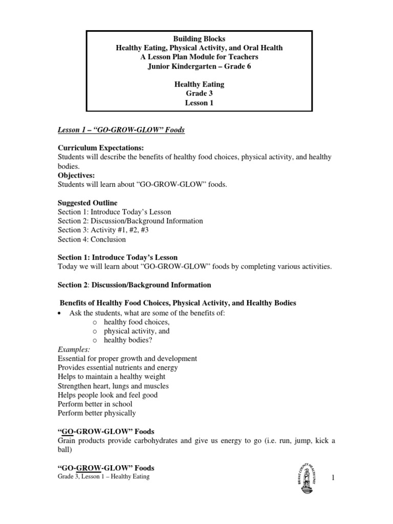 Grade 3-L1 Go-Grow-Glow Foods PDF | PDF | Lunch | Meal