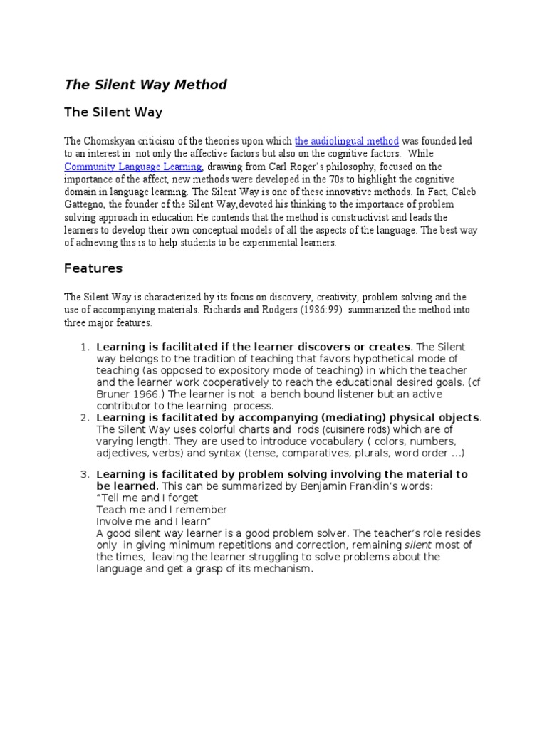 The Silent Way Method | PDF | Neuropsychology | Cognitive Science