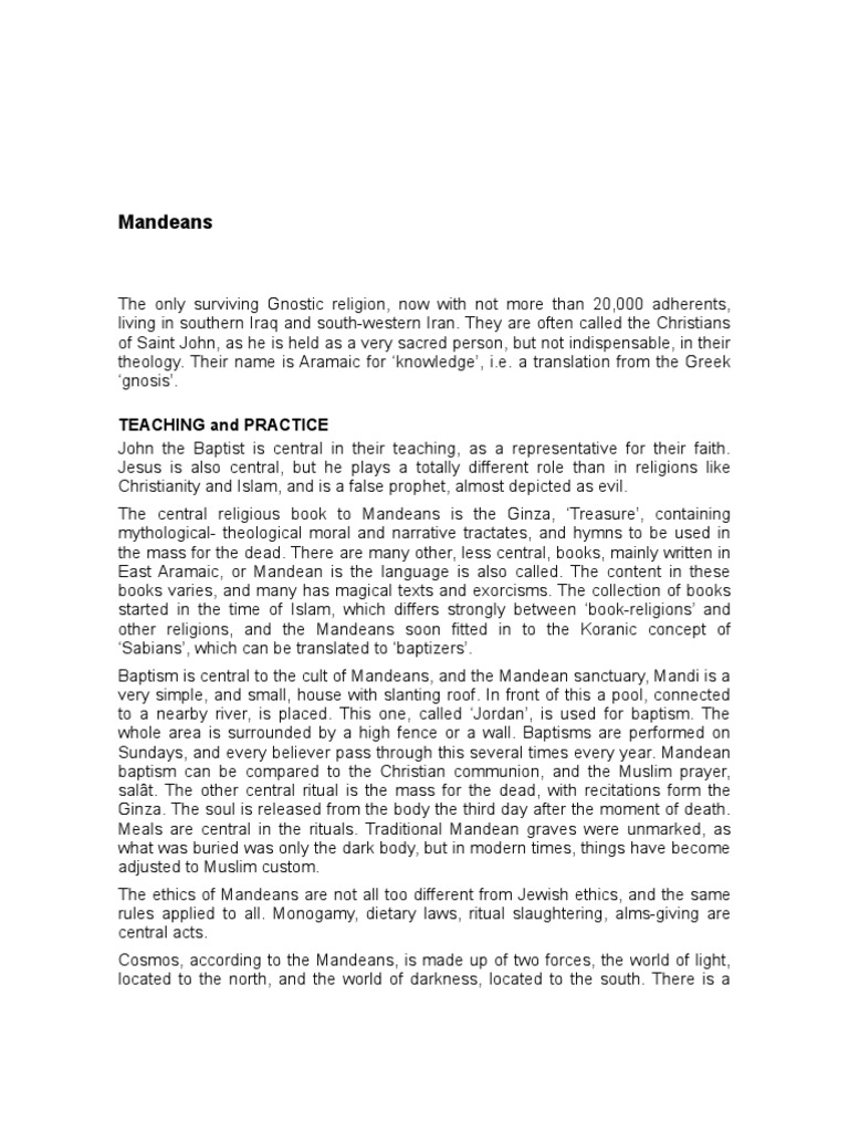 Mandeans: Teaching and Practice | PDF | Religious Faiths | Religious ...