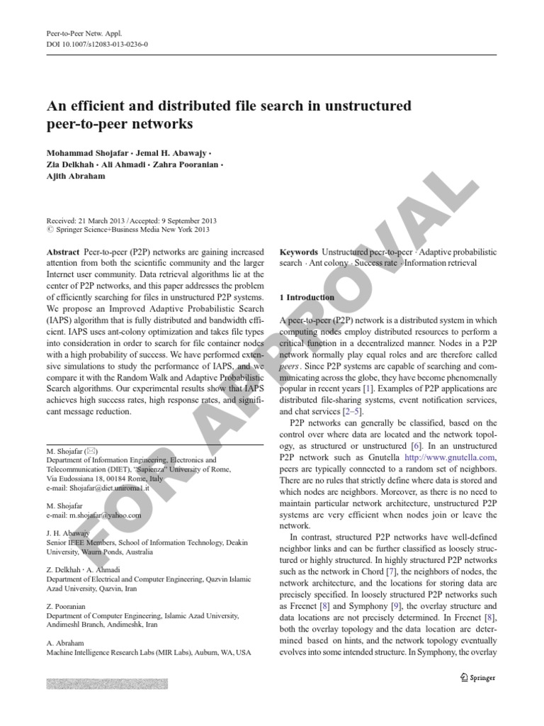 An Efficient and Distributed File Search in Unstructured Peer-To-Peer Networks | PDF