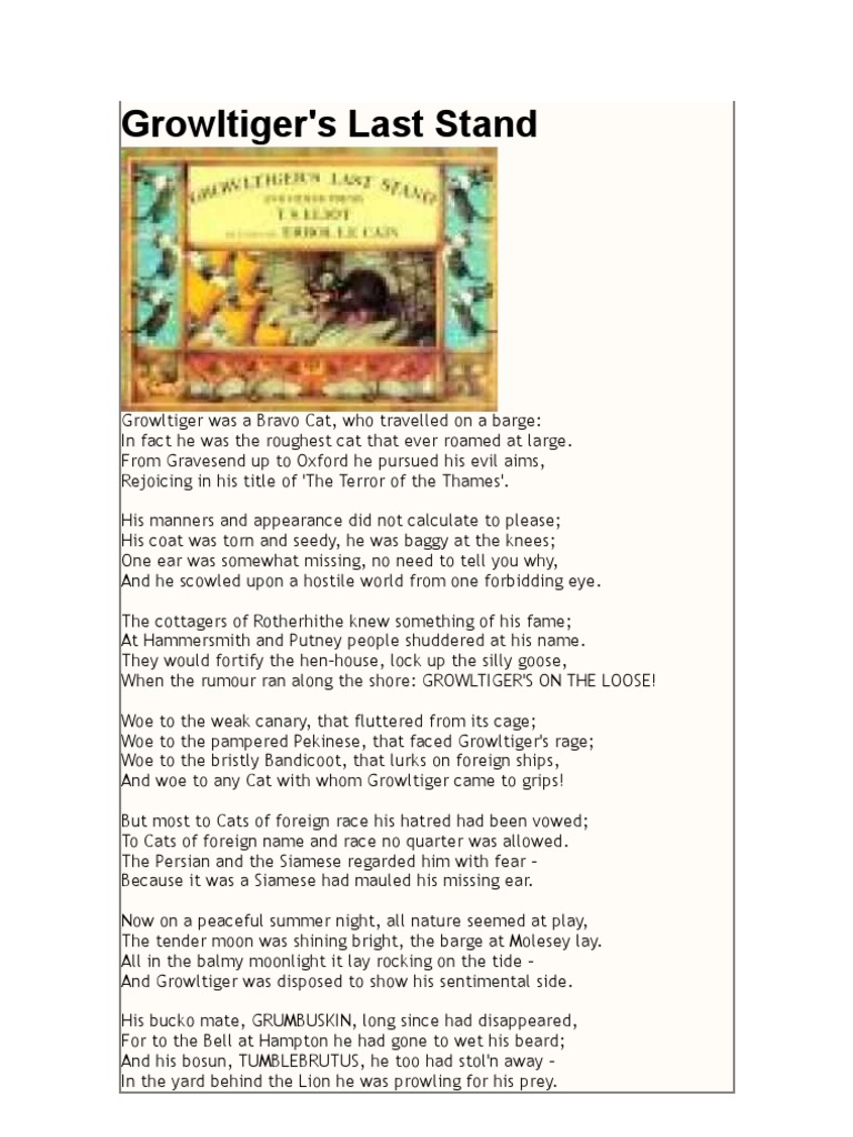 THE OLD POSSUM S BOOK OF PRATICAL CATS - Growltiger's Last Stand | PDF | Violence