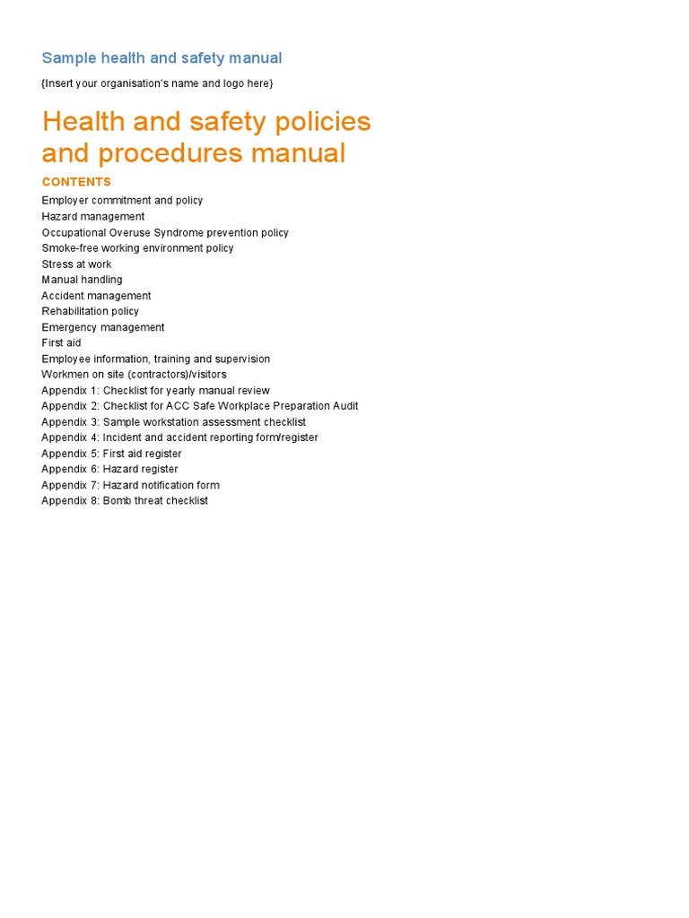 Sample Health and Safety Manual | PDF | Occupational Safety And Health ...