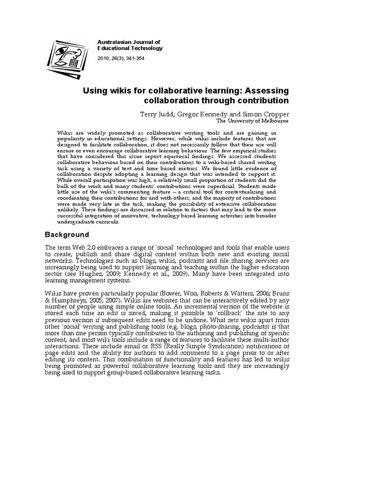 Using Wikis For Collaborative Learning: Assessing Collaboration Through ...