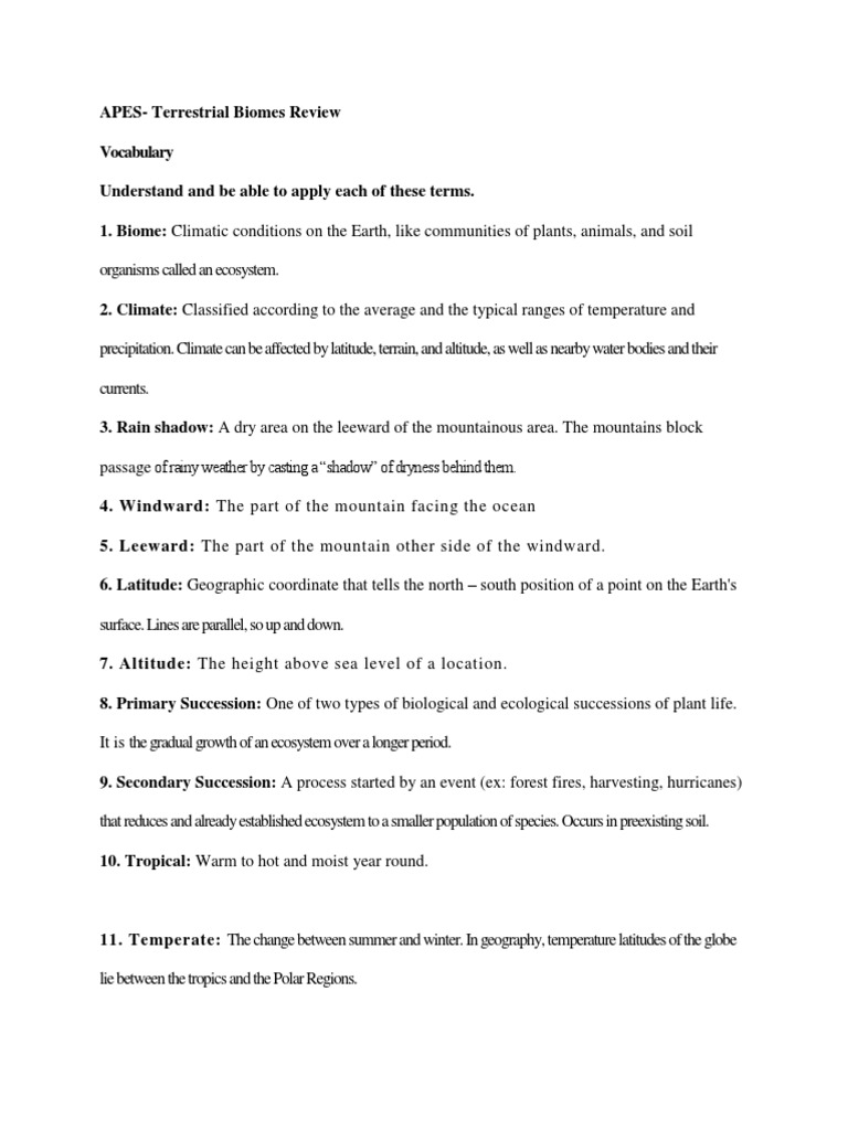 Terrestrial Biomes Study Guide | PDF | Rain | Climate