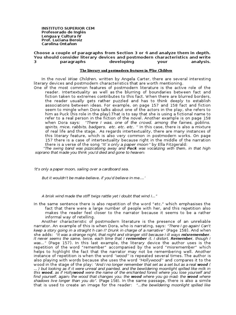 Essay Wise Children | Download Free PDF | Postmodern Literature | Intertextuality