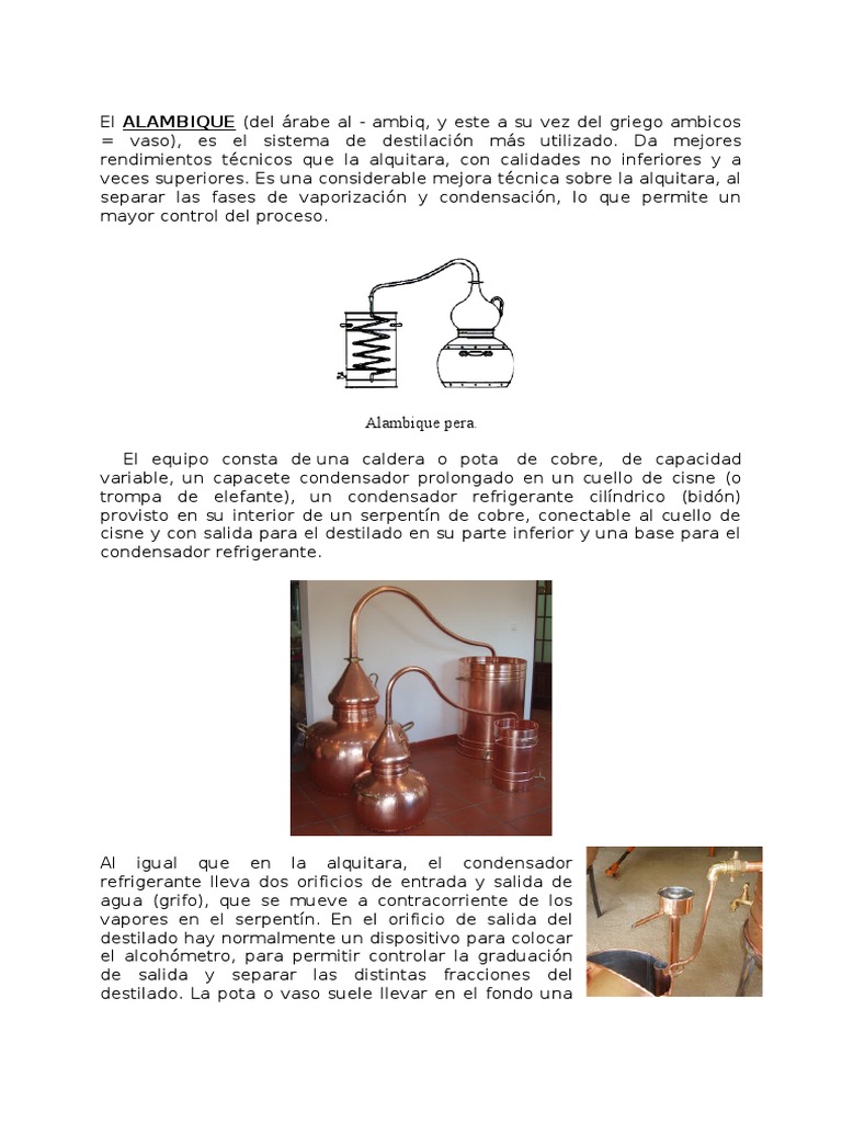 Tipos y Funcionamiento del Alambique | PDF | Destilación | Química