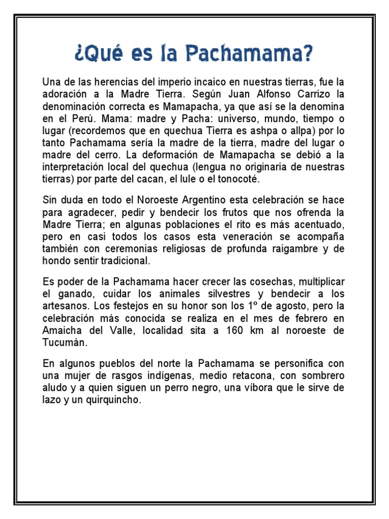 Qué Es La Pachamama | PDF | Imperio Inca