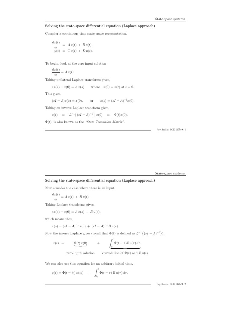 Solution of State Space Equation | Download Free PDF | Eigenvalues And Eigenvectors | Laplace ...