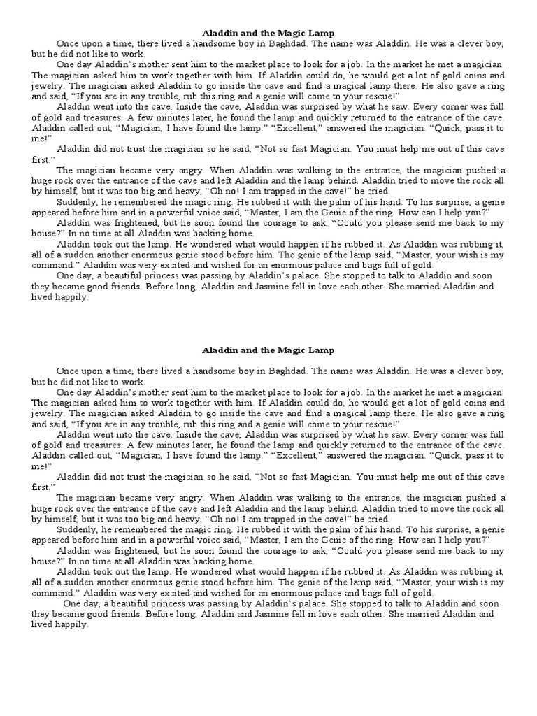 Narrative - Aladdin and The Magic | PDF | Leisure