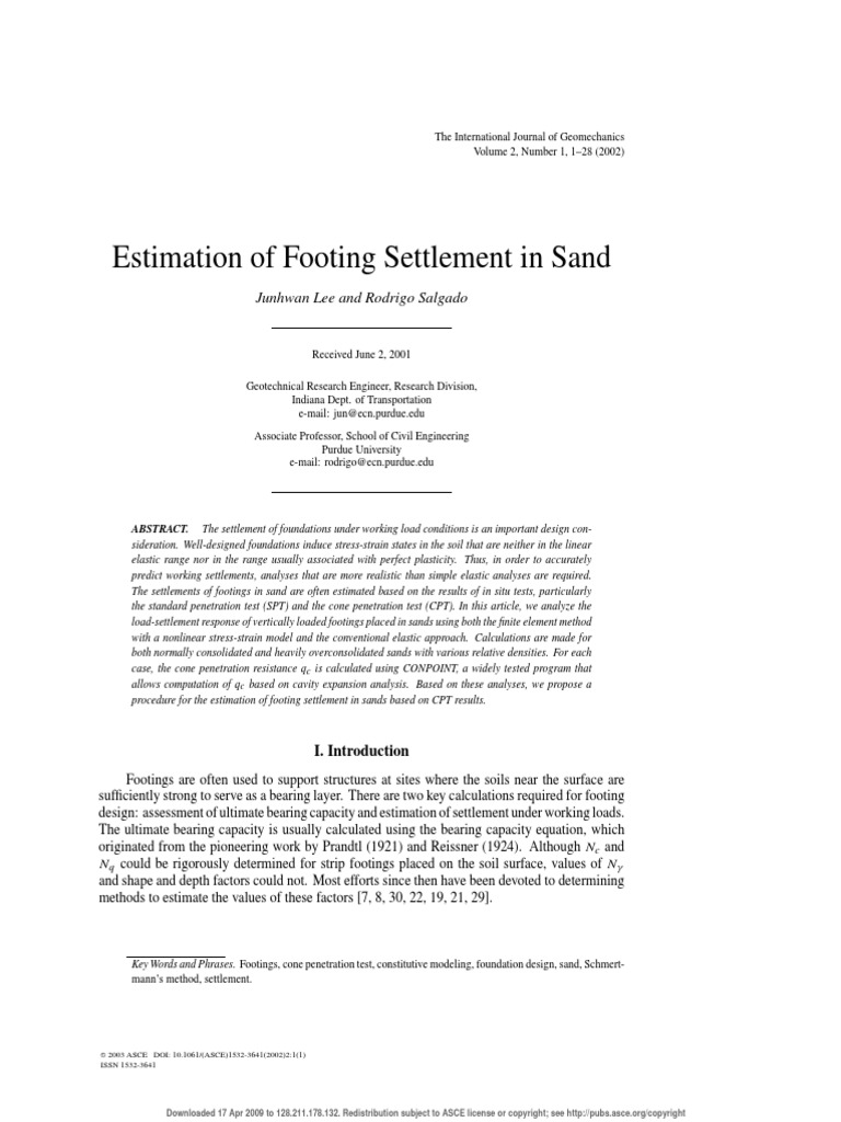 Estimation of Footing Settlement in Sand | PDF | Elasticity (Physics ...