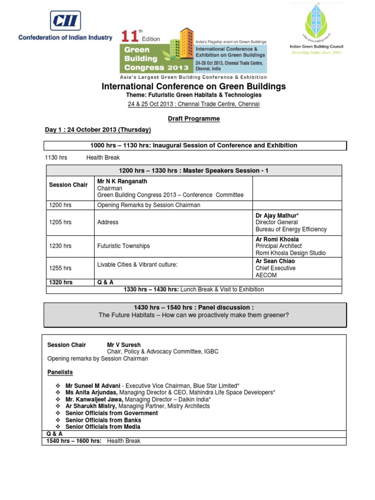 Draft Programme (30.09.2013) PDF | PDF | Green Building | Chairman