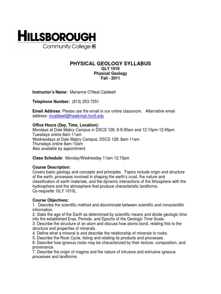 Physical Geology Course Syllabus 2011 | PDF | Rock (Geology) | Test ...
