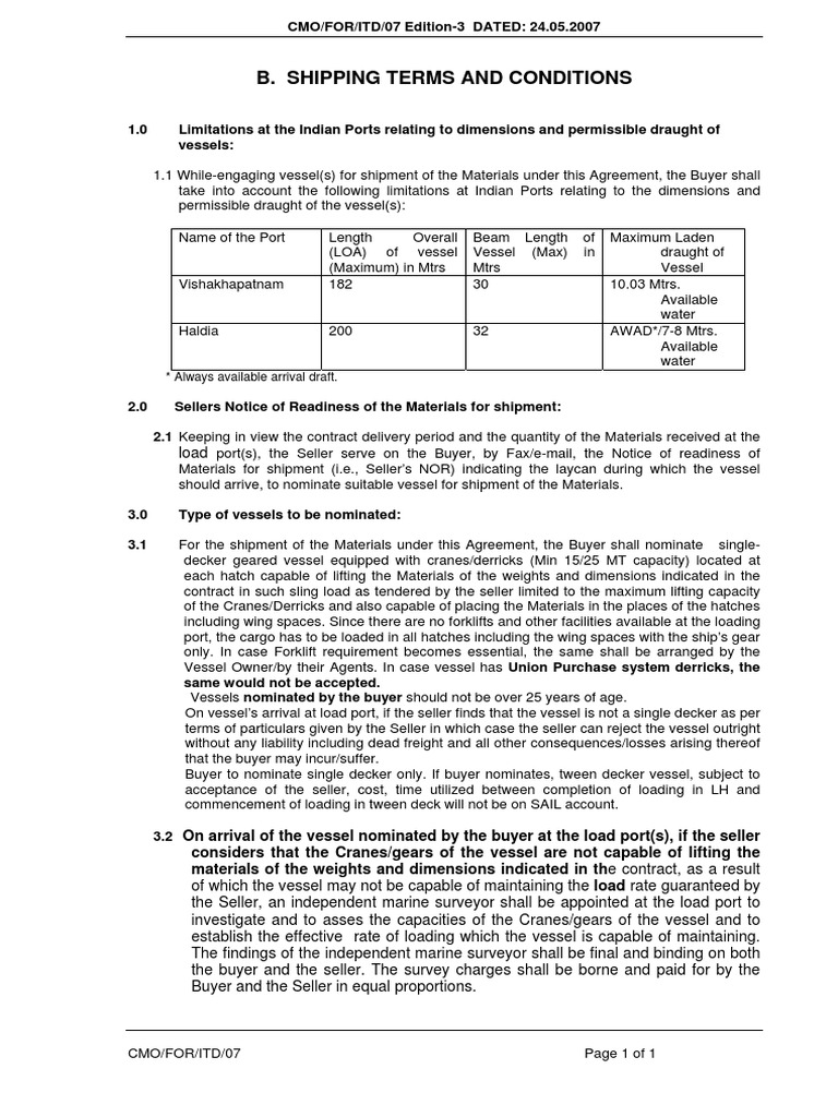 Shipping Terms for Indian Ports | PDF
