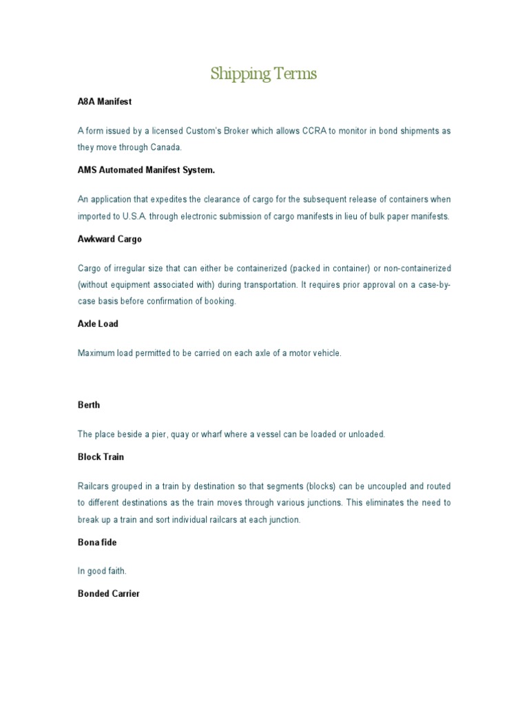 Comprehensive Shipping Terms Guide | PDF | Cargo | Containerization